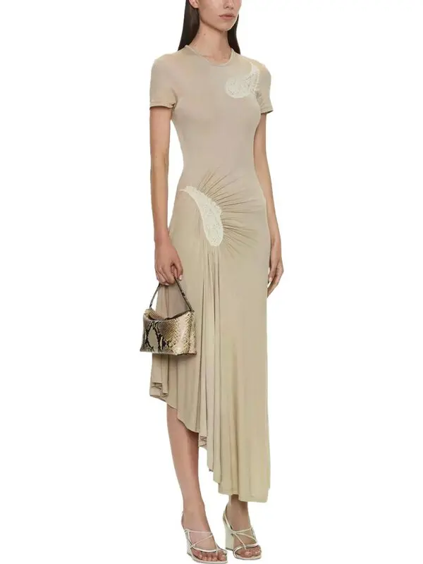 Christopher Esber Ribbed Asymmetric Dress With Paisley Lace Inserts - Neutrals