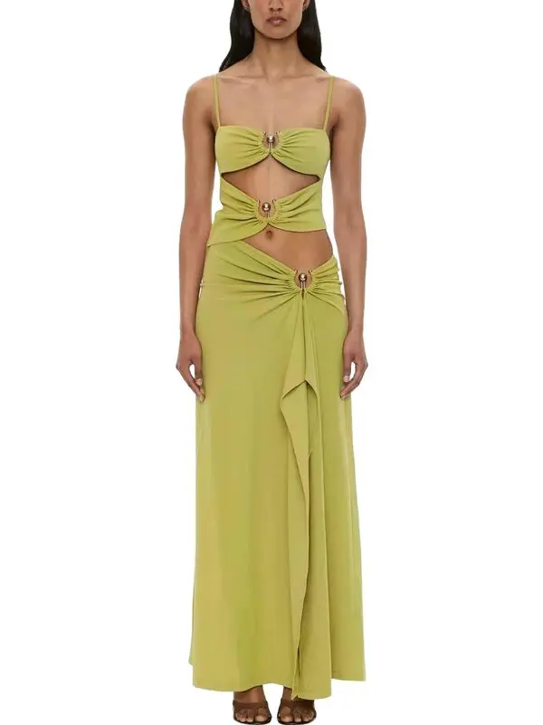 Christopher Esber Orbit Ruched Cutout Long Dress - Green
