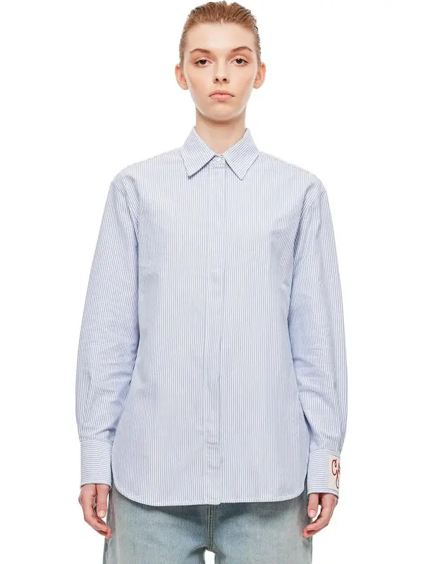 GOLDEN GOOSE Striped Cotton Oxford Shirt - Azzurro