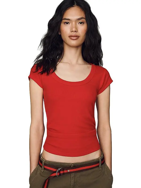 PILCRO Slim Scoop-neck Tee - Cherry Red