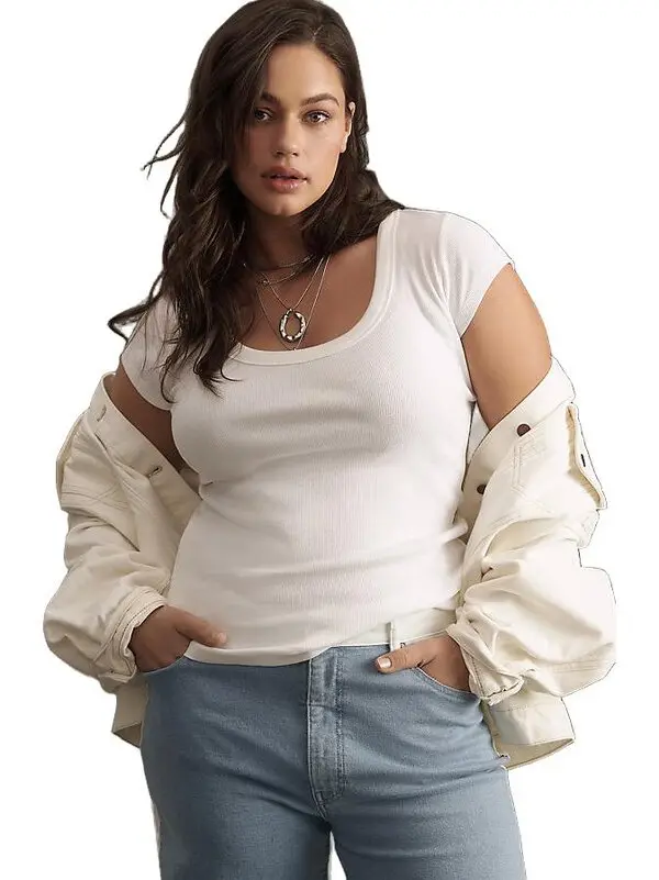PILCRO Slim Scoop-neck Tee - Ivory