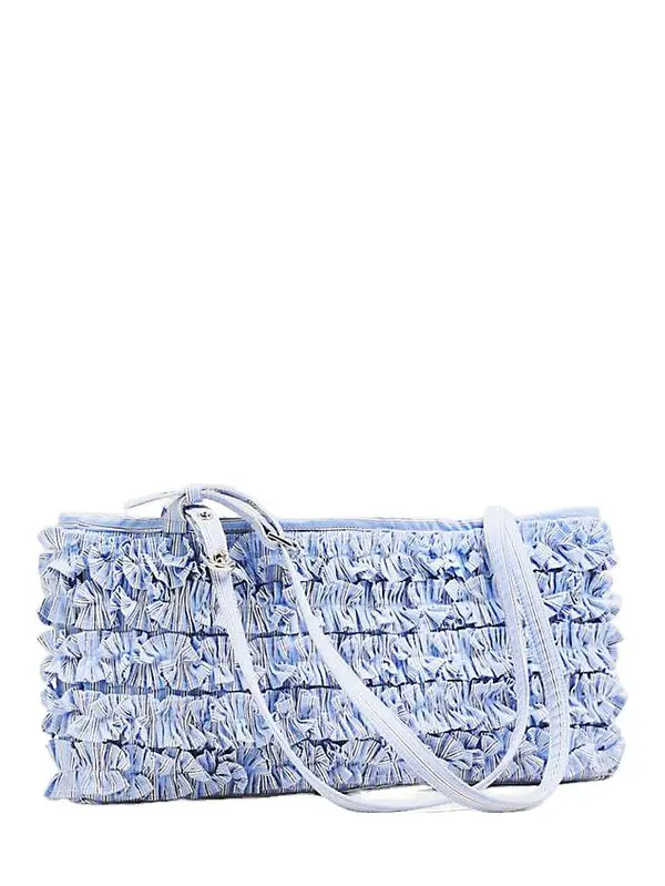 DAMSON MADDER Sophia Ruffle Baguette Shoulder Bag - Light Blue