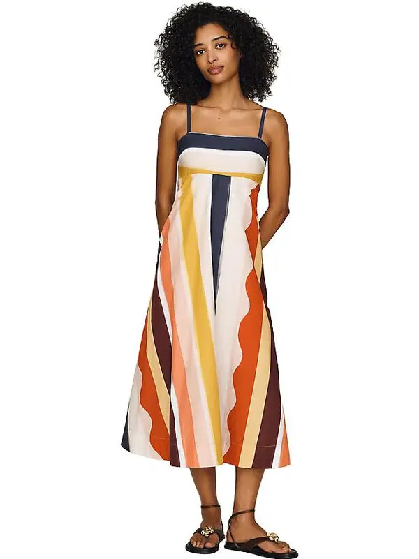 DE LORETA Petite Stripe Cotton Midi Dress - Sunset