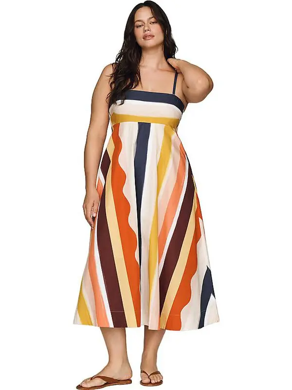 DE LORETA Cotton Abstract Stripe Midi Dress - Sunset