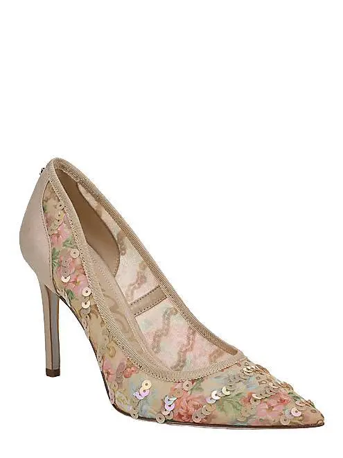 Sam Edelman Hazel Sequined Mesh Pointed Toe High Heel Pumps - Neutral