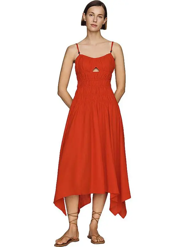 Avec Les Filles Shirred Midi Dress - Bright Red