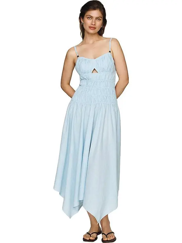 Avec Les Filles Shirred Midi Dress - Light Blue