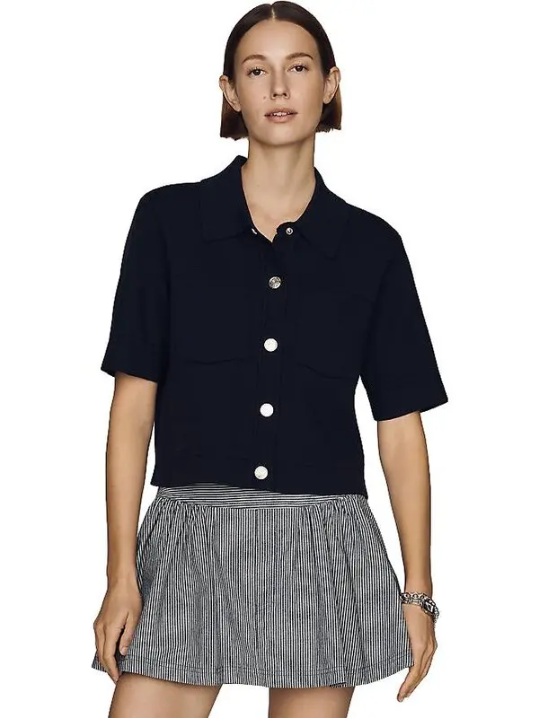 NVLT Short-sleeve Knit Jacket - Navy
