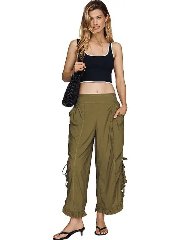 Daily Practice Ruffle Detail Cotton Blend Pants - Olive