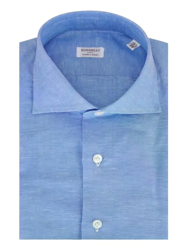 BORRIELLO NAPOLI Slub-texture Spread-collar Shirt - Blue