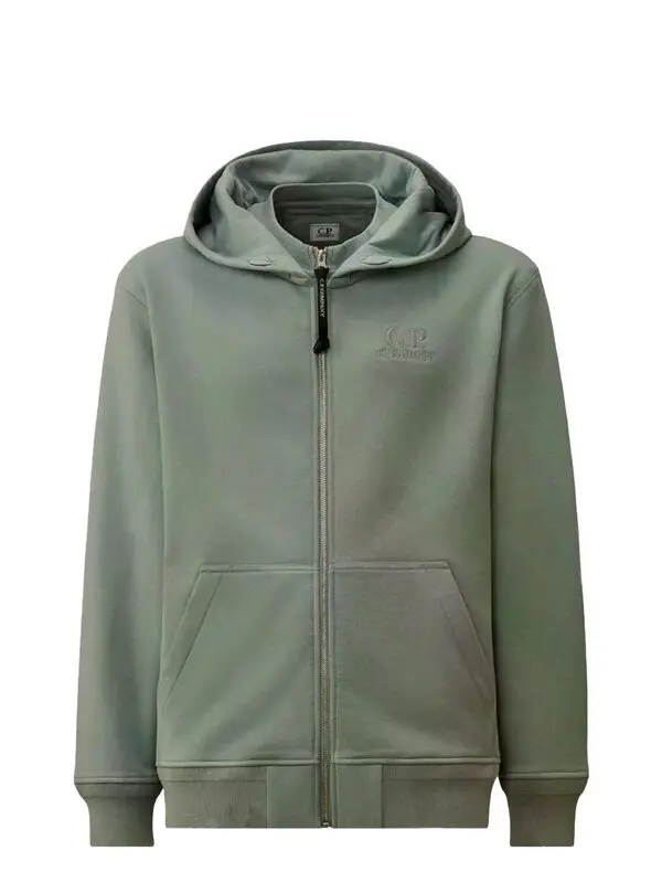 C.P. COMPANY Logo Embroidered Zip-up Hoodie - Blue