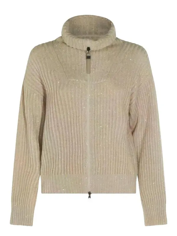 Brunello Cucinelli Sequin-embellished Ribbed-knit Cardigan - Neutrals
