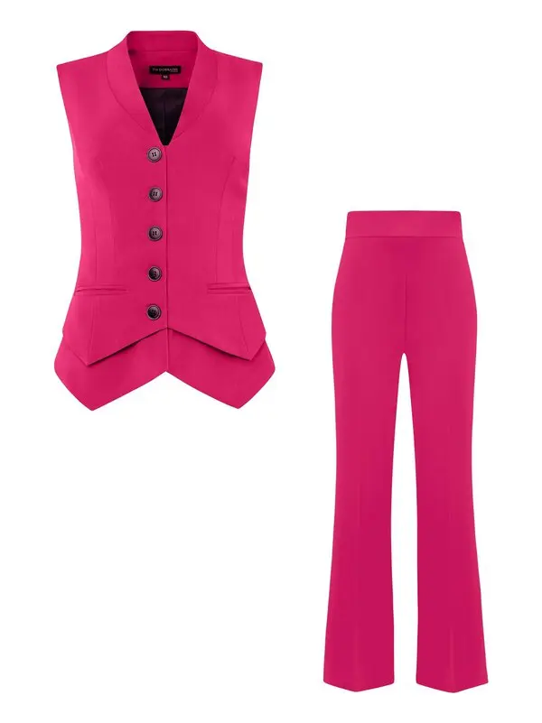 TIA DORRAINE Fitted Waistcoat And Flared Trousers Set - Pink