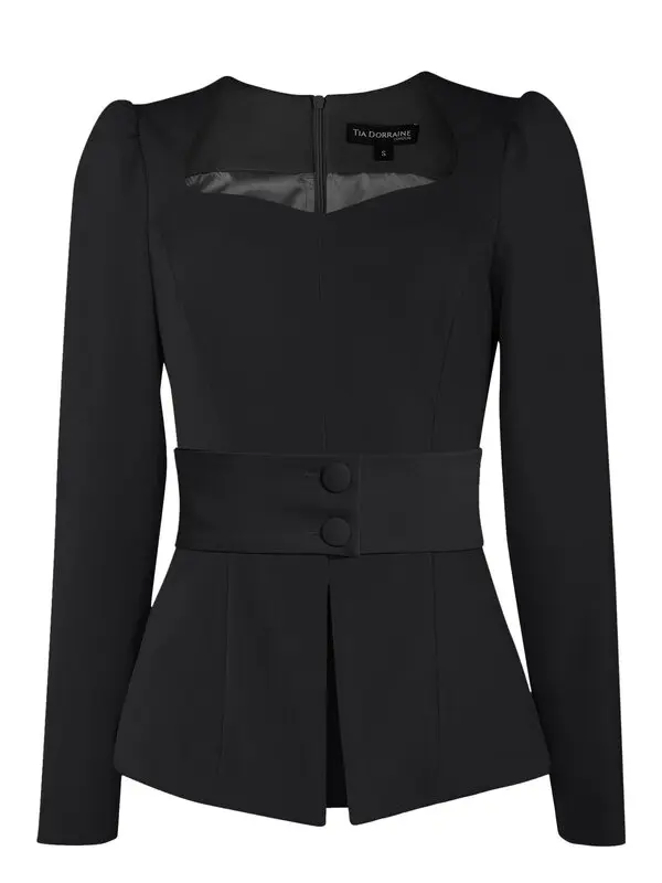 TIA DORRAINE Fitted Sweetheart Neckline Blouse With Detachable Belt - Black