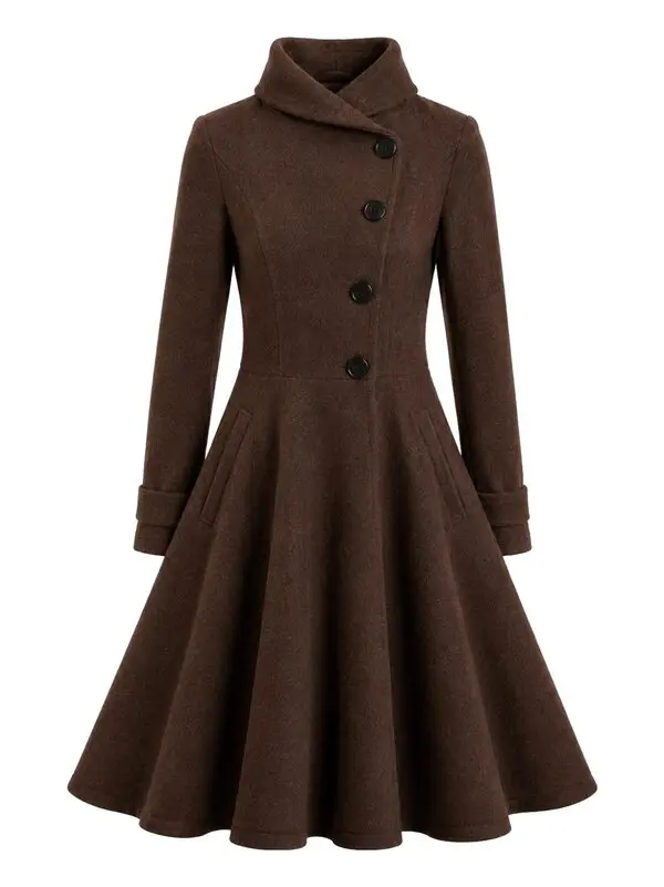 NIKKA PLACE Wool Blend A-line Button Coat - Brown