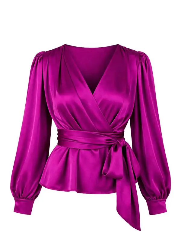 SACHA DRAKE Satin Faux Wrap Blouse With Self-tie Belt - Pink