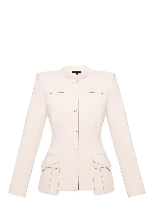 TIA DORRAINE Cotton Blend Collarless Blazer - Beige