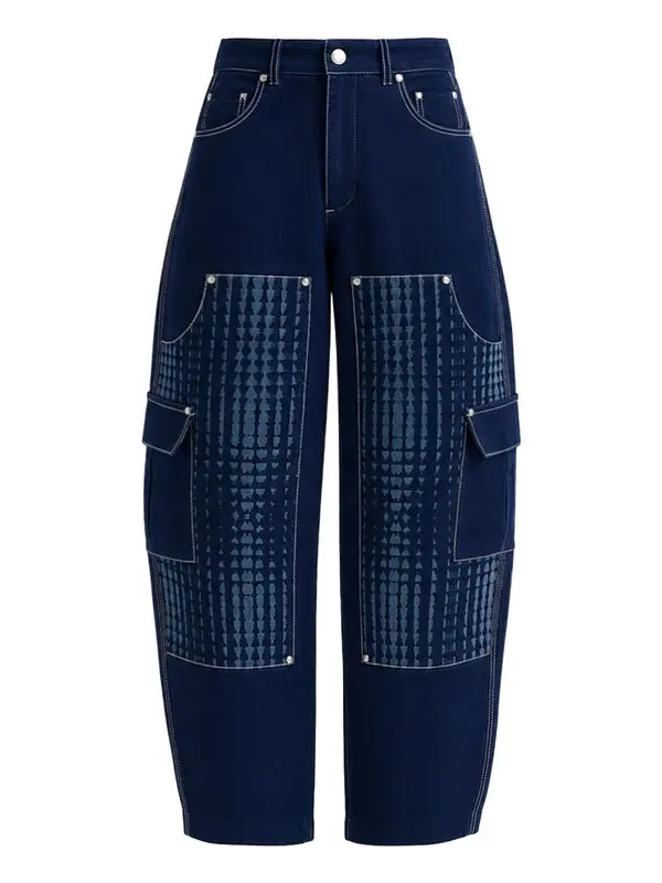 LUROQ LONDON Graphic Panel Cargo Trousers - Blue