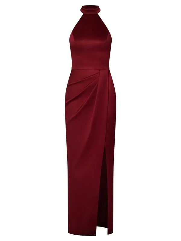 TIA DORRAINE Halterneck Draped Maxi Dress - Red