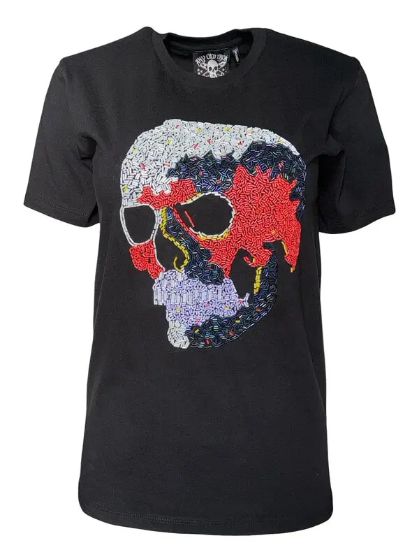 ANY OLD IRON Black / White Infra Beaded T-shirt - Black/white