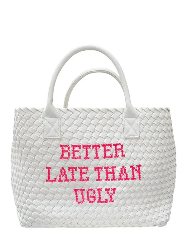 LILLY LOVES Vegan Woven Tote Bag With Slogan - White