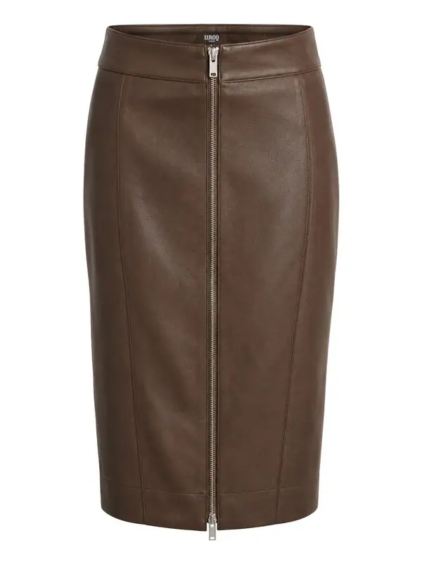 LUROQ LONDON Faux Leather Panelled Midi Skirt - Brown