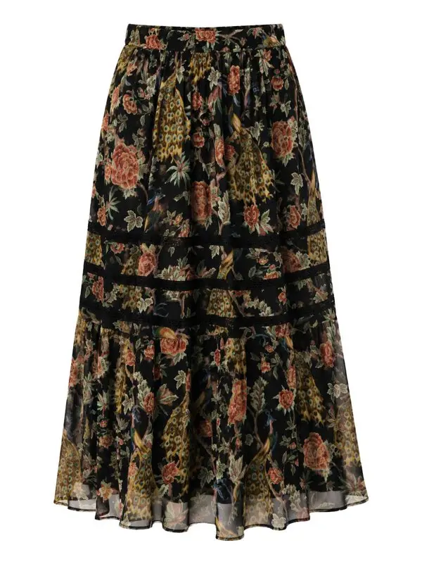 RAISHMA Renee Floral Midi Skirt - Black
