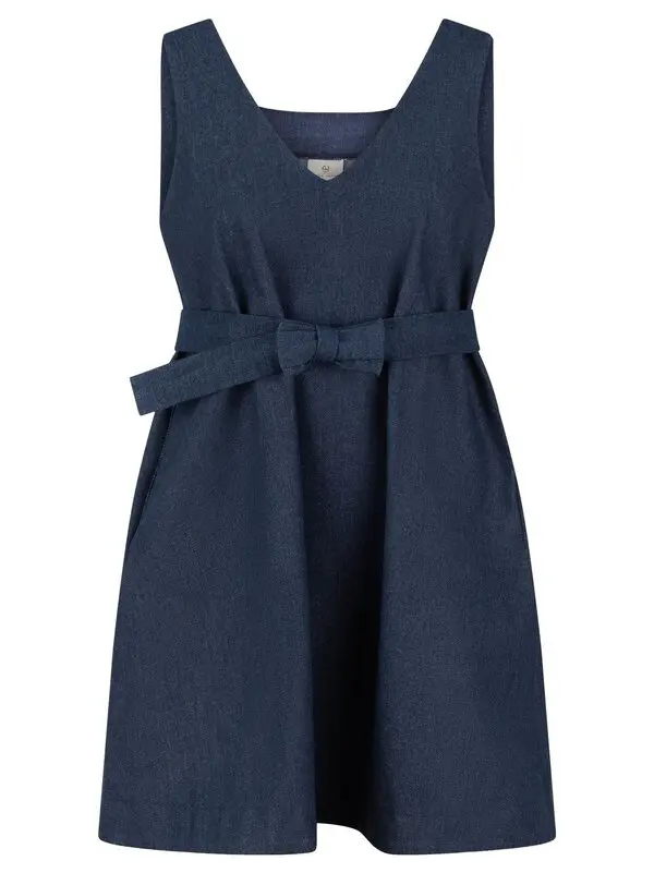 GUNDA HAFNER LTD Sleeveless Denim Mini Dress With Bow Belt - Blue