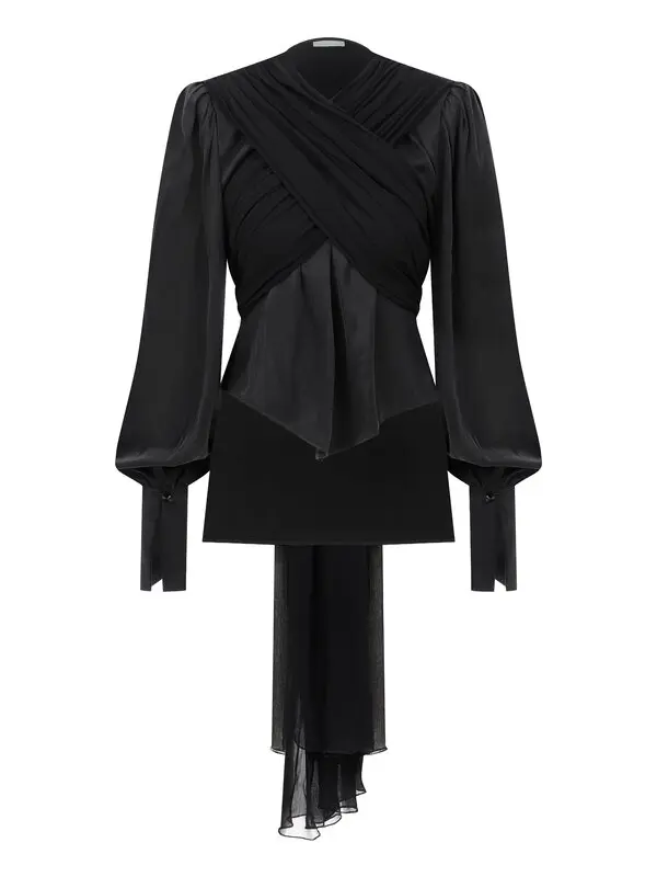CANSU XI Hera Blouse In Vegan Silk - Black