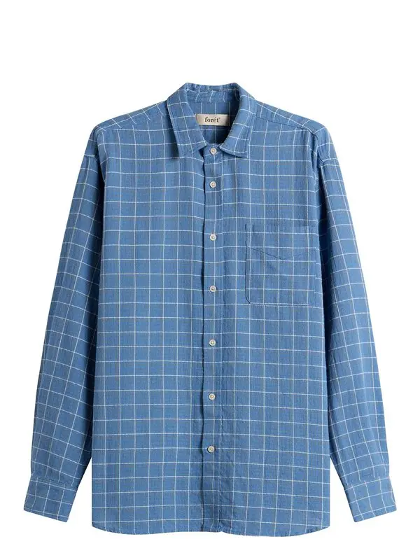 FORET Scout Loose Weave Check Shirt - Light Blue Check