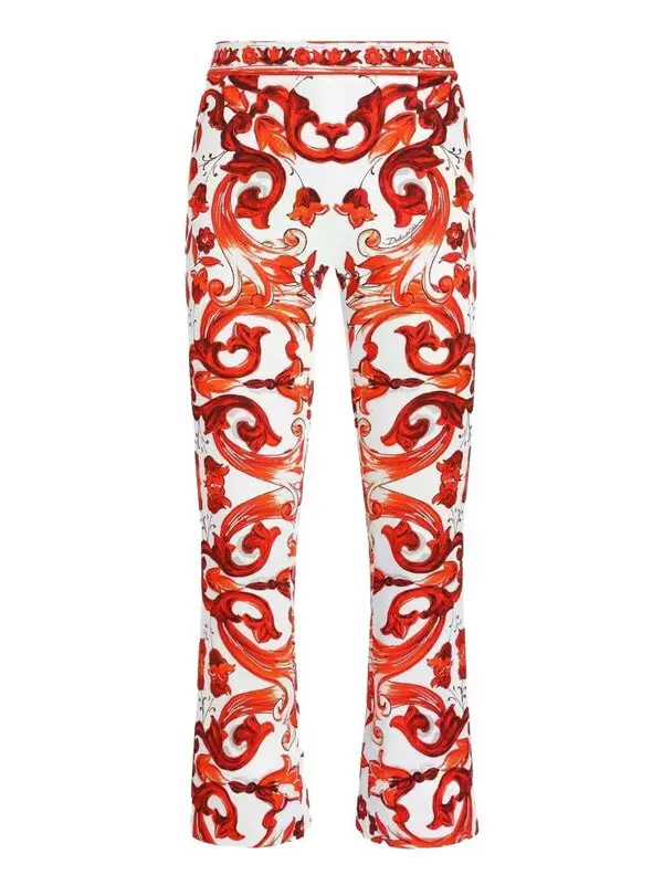 Dolce & Gabbana Majolica Print Charmeuse Trousers - White