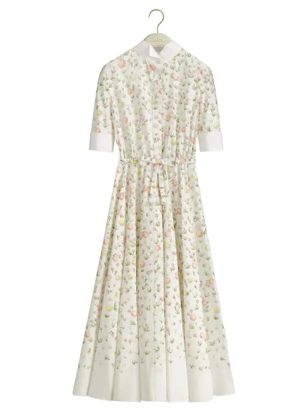 Dior Mid-length Belted Shirtdress With Hallmark Bee And Signature Print - White