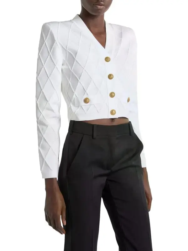 Balmain Cropped Knit Cardigan - White