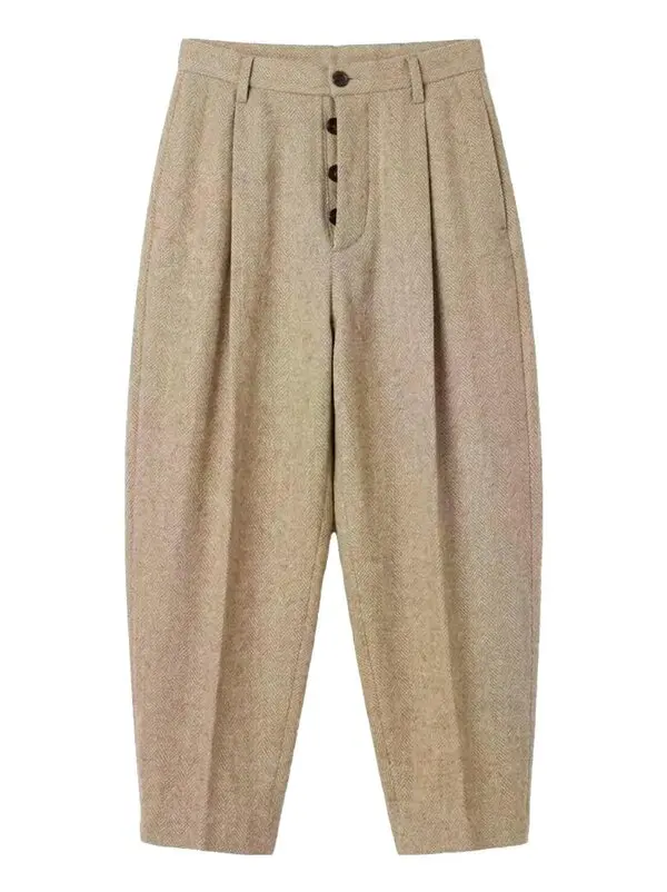 UMA WANG Herringbone Pleated Trousers - Neutrals