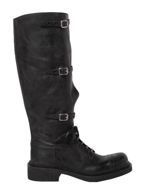 Miu Miu Leather Knee-high Buckled Boots - Black