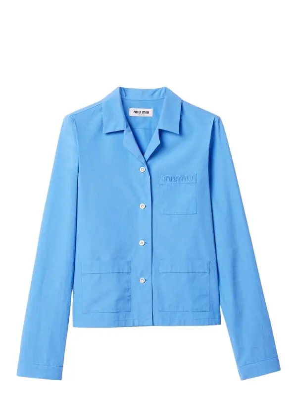 Miu Miu Logo Embroidered Bowling Collar Shirt - Sapphire Blue