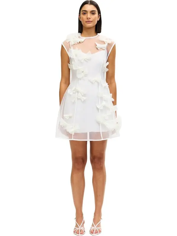 Acler Croanford Mini Dress With 3d Appliqués - Ivory