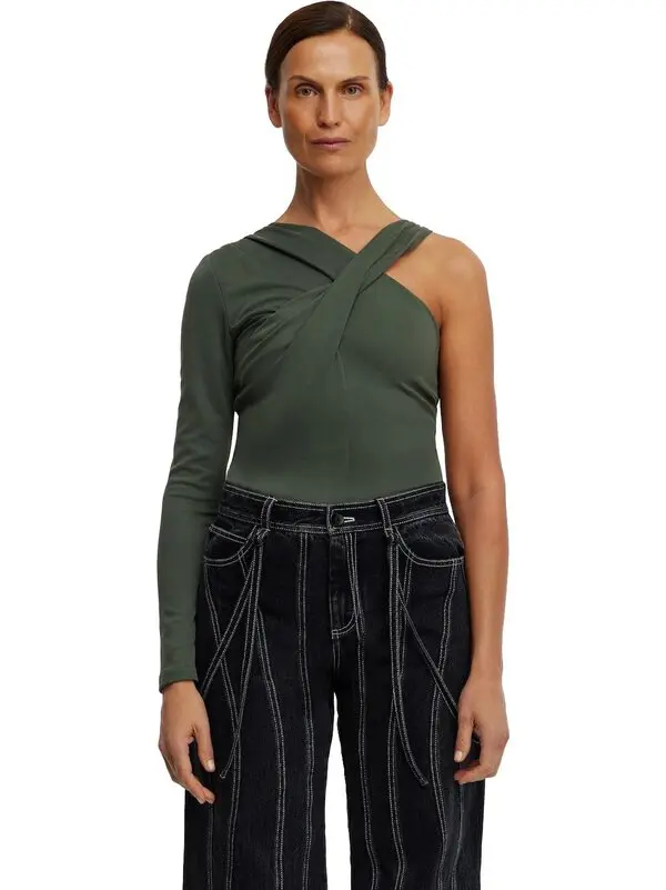 Acler Wyson Knit Jersey Top - Deep Olive
