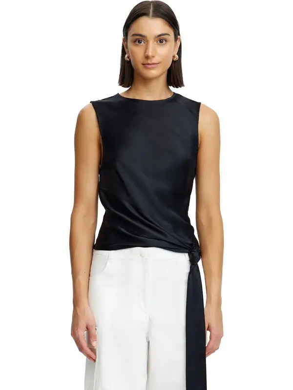 Acler Sleeveless Sculptural Satin Top - Black