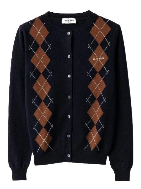 Miu Miu Argyle Crewneck Cardigan - Blue