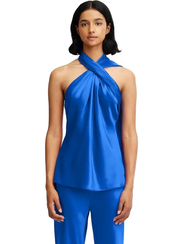Acler Halter Neck Draped Top - Cobalt
