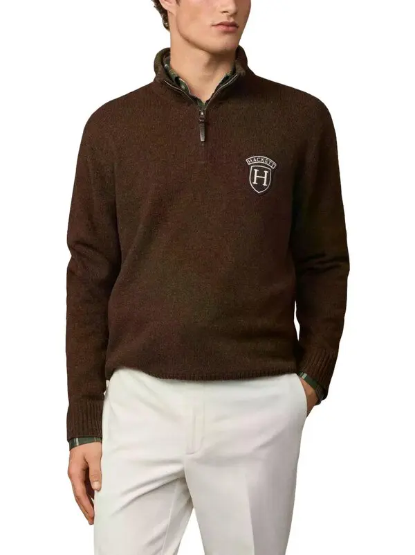 HACKETT LONDON Merino Wool Quarter-zip Sweater - Brown