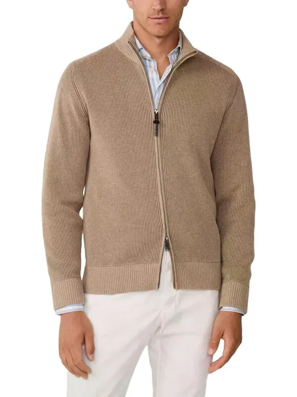 HACKETT LONDON Rib-stitched Zip-up Cardigan - Neutrals