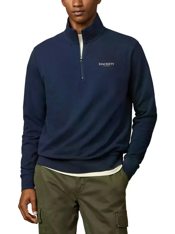 HACKETT  Pique-knit Quarter-zip Sweater - Blue