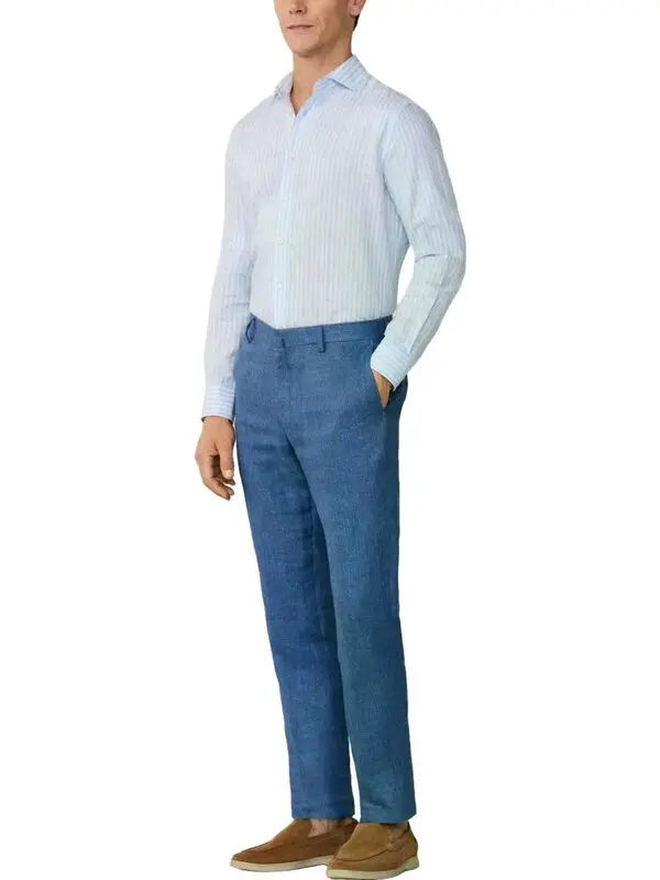 HACKETT LONDON Linen Delavé Weave Trousers - Blue