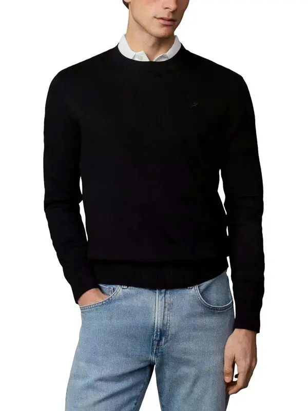 HACKETT  Embroidered Cotton-knit Sweater - Black