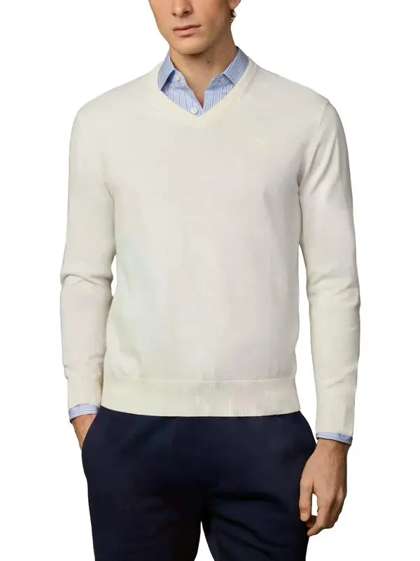 HACKETT LONDON V-neck Embroidered-logo Sweater - Neutrals
