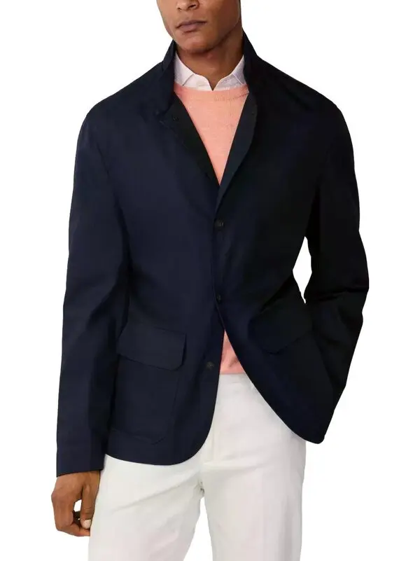 HACKETT LONDON Water-resistant Stand-collar Single-breasted Cotton Blazer - Blue