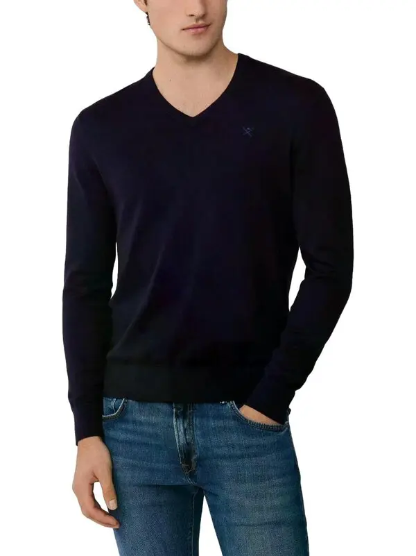 HACKETT LONDON Embroidered Detail V-neck Sweater - Blue
