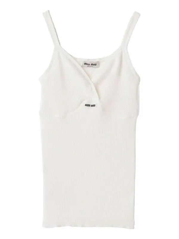 Miu Miu Logo-patch Ribbed Top - White
